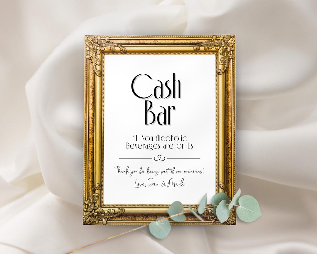 Printable Cash Bar Sign Template for Wedding Reception or Other Party ...