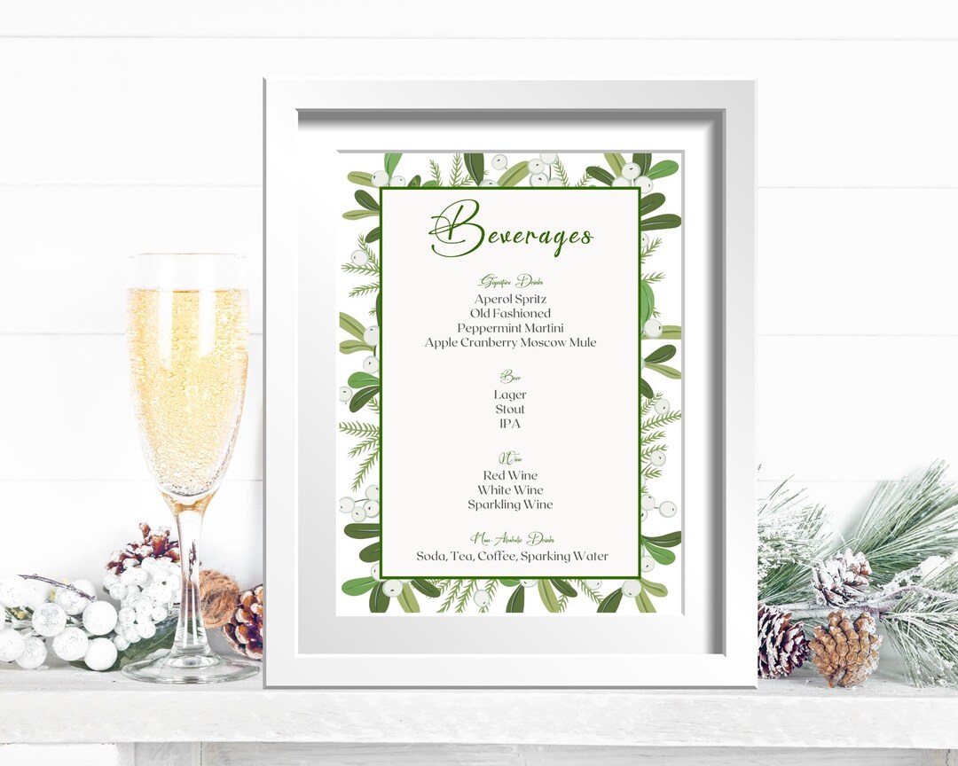 Bar Menu Template for Wedding or Dinner Party Editable in Canva, 5x7 ...