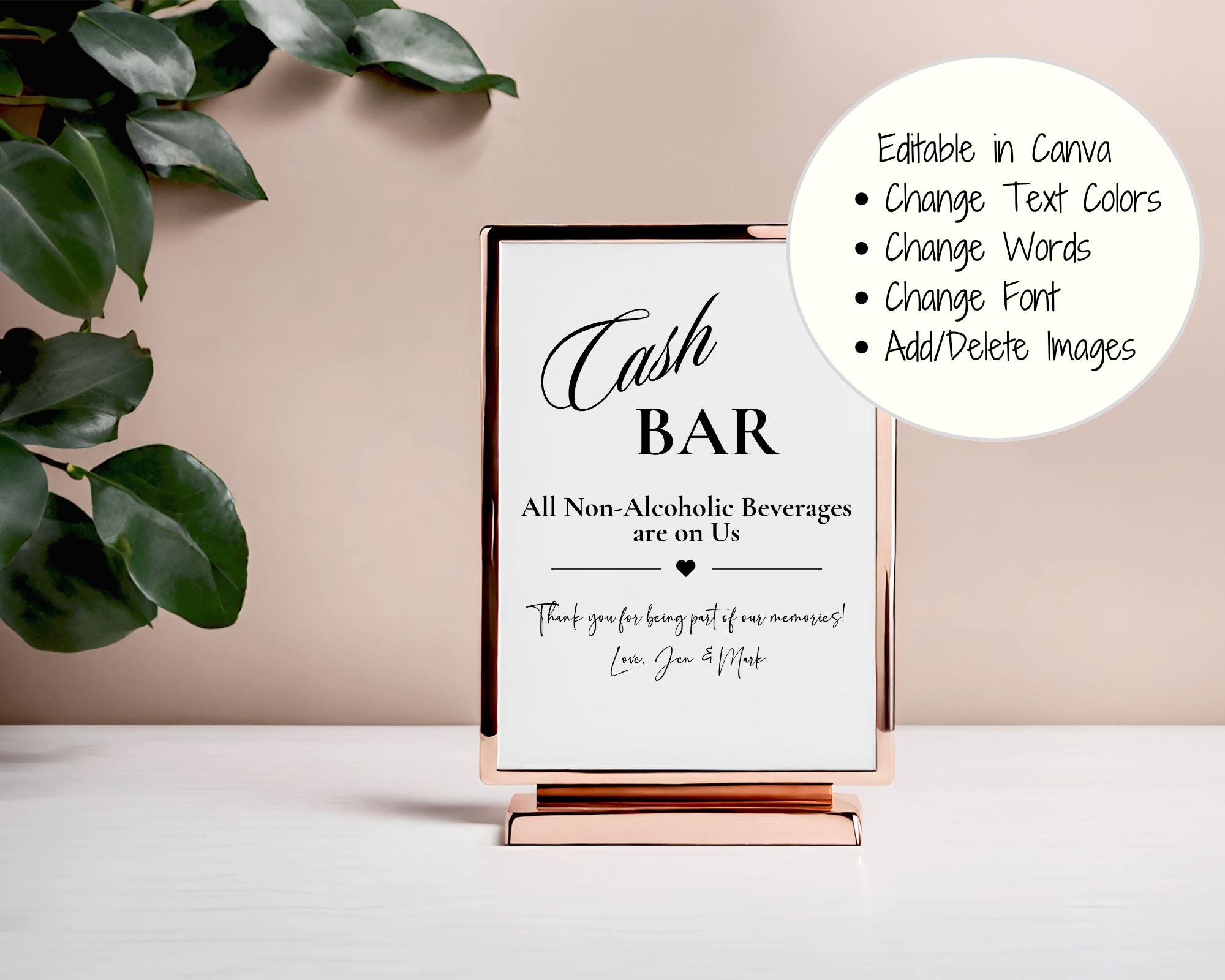 Cash Bar Sign for Wedding, Anniversary or Other Celebration, Editable ...