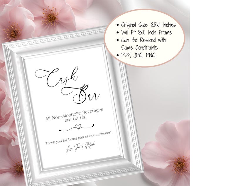 Editable Cash Bar Sign Template for Wedding, Anniversary, Birthday ...
