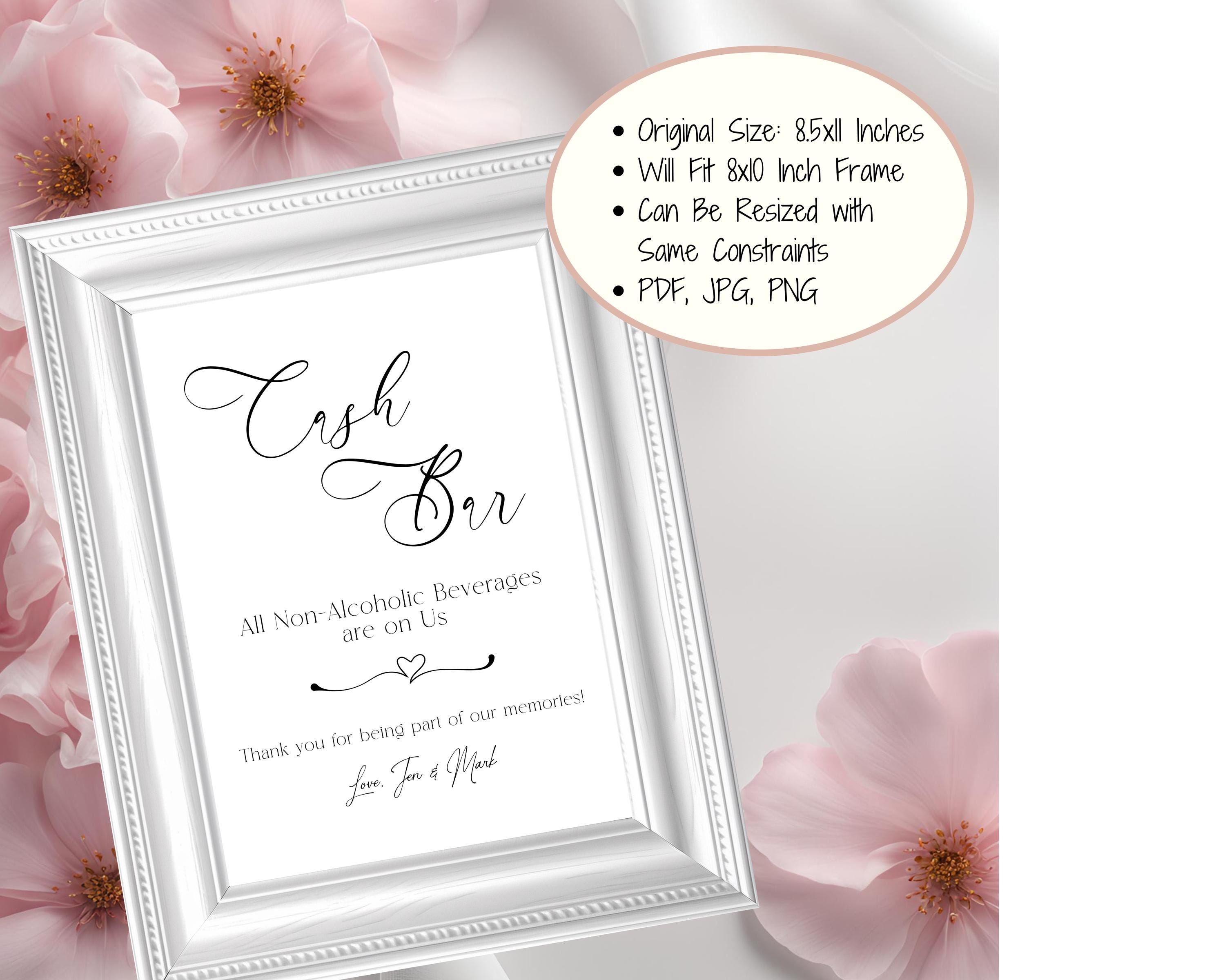 Editable Cash Bar Sign Template for Wedding, Anniversary, Birthday ...