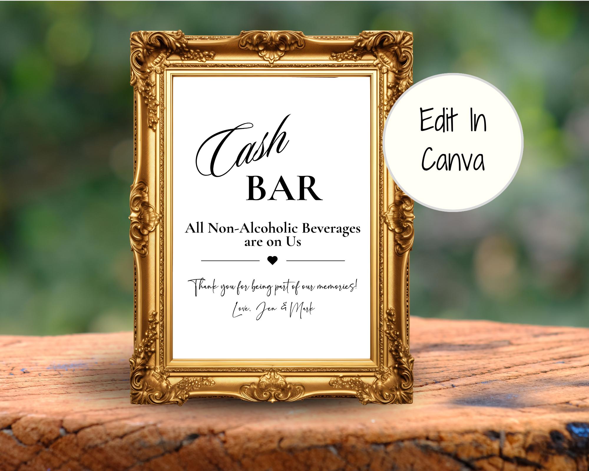 Cash Bar Sign for Wedding, Anniversary or Other Celebration, Editable ...