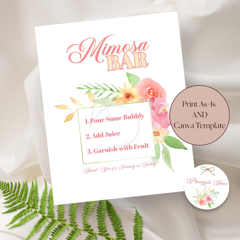 Mimosa Bar Sign & Juice Labels for Wedding, Baby or Bridal Shower ...