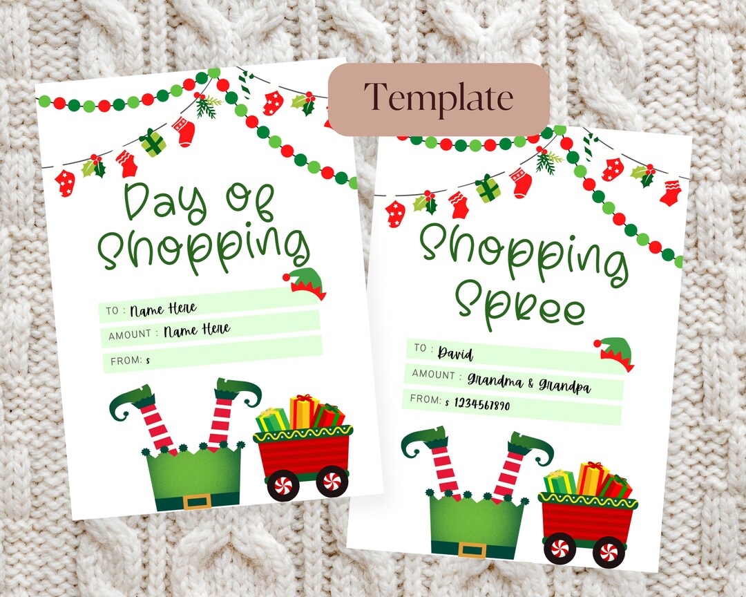 Christmas Shopping Spree Gift Certificate for Teen, Preteen, Editable ...