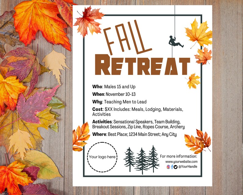 Editable Fall Flyer Template for Fall Retreat or Autumn Getaway, Fully ...