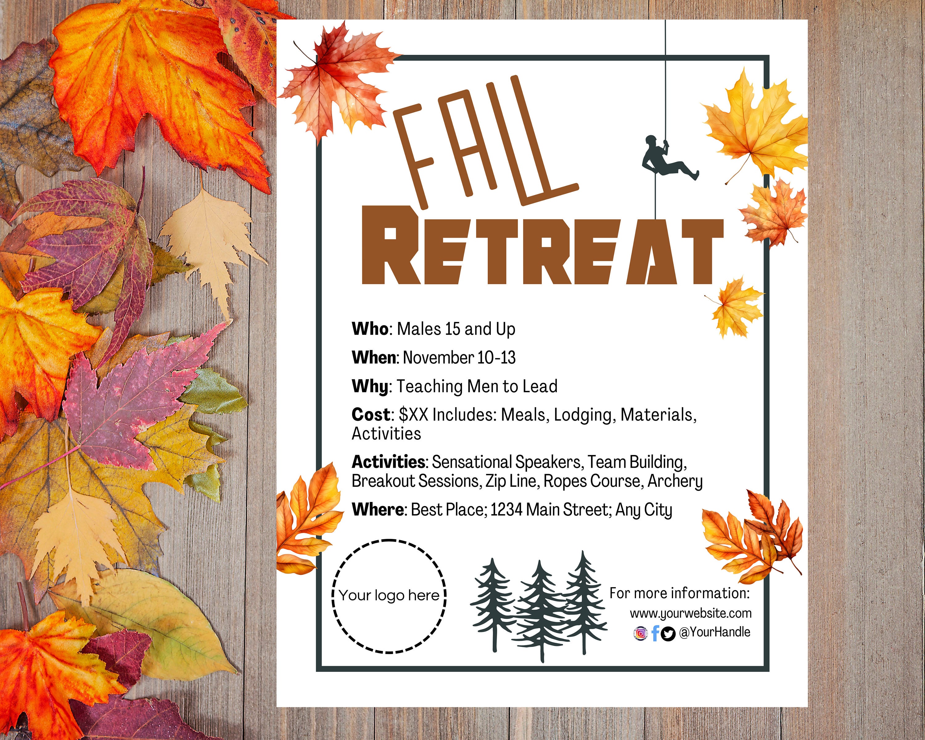 Editable Fall Flyer Template for Fall Retreat or Autumn Getaway, Fully ...