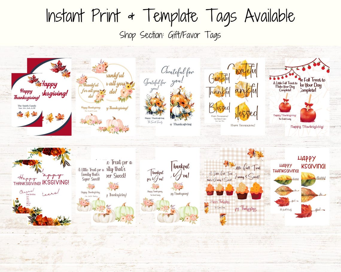 Grateful Thankful Blessed Template for Thanksgiving Tags With ...