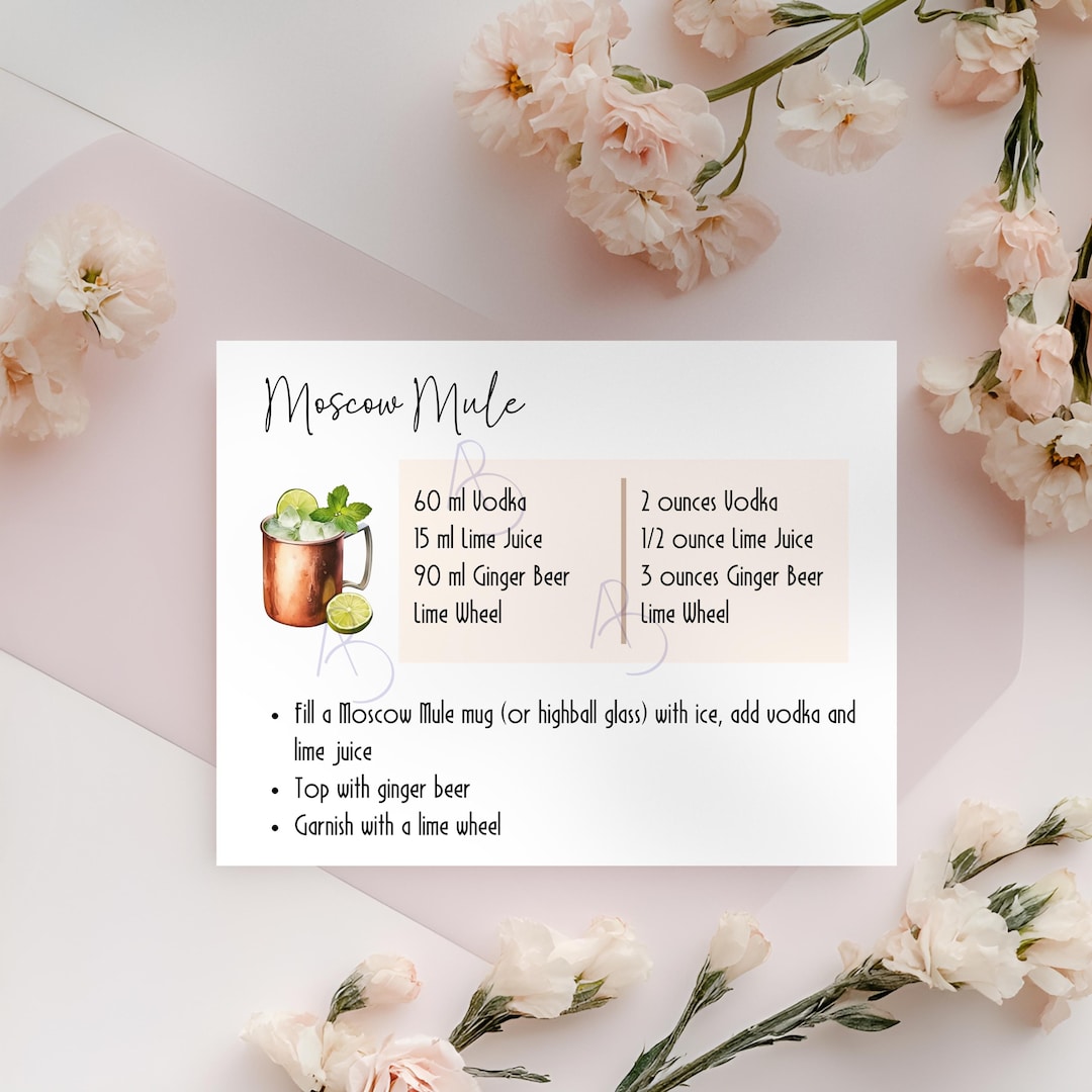 Moscow Mule Recipe Card for Cocktail Party Favor, Groomsmen Gift, Bar ...