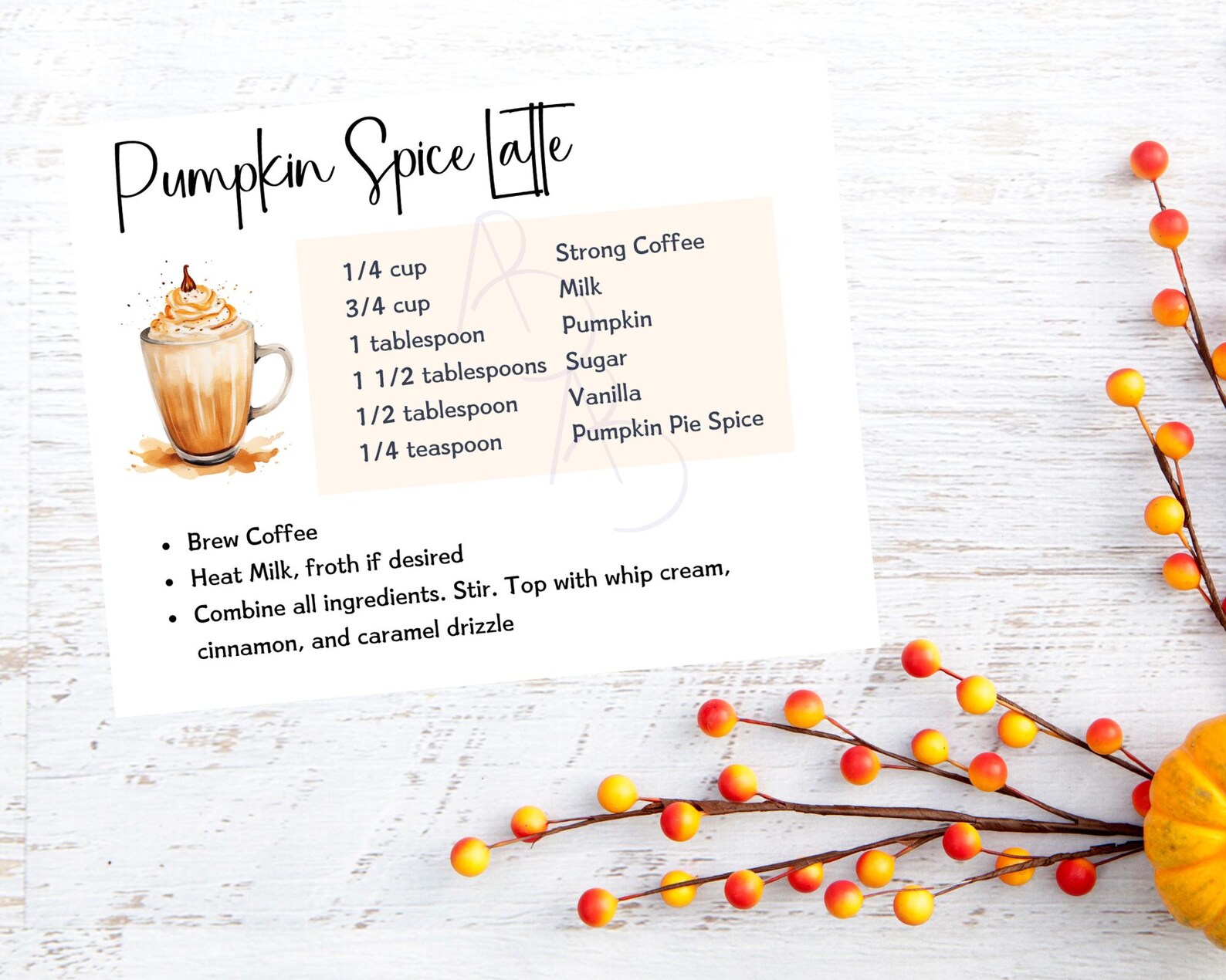 Pumpkin Spice Latte Recipe and PSL Prints for Fall Coffee Bar Decor, 3 ...