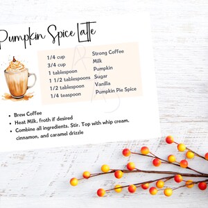Pumpkin Spice Latte Recipe and PSL Prints for Fall Coffee Bar Decor, 3 ...