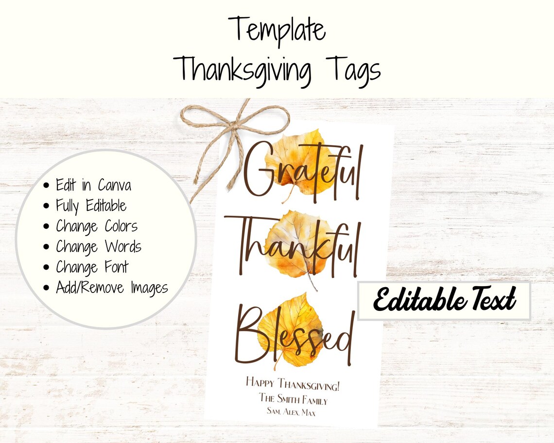 Grateful Thankful Blessed Template for Thanksgiving Tags With ...