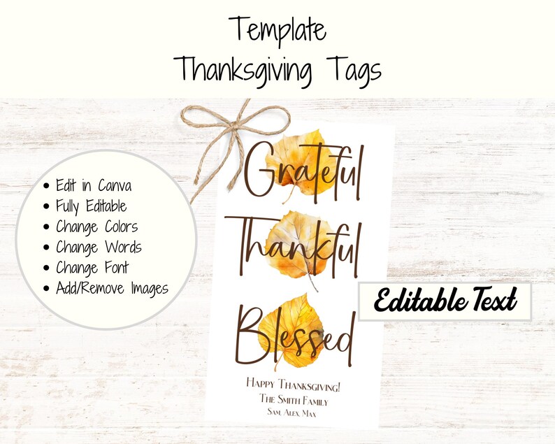 Grateful Thankful Blessed Template for Thanksgiving Tags With ...