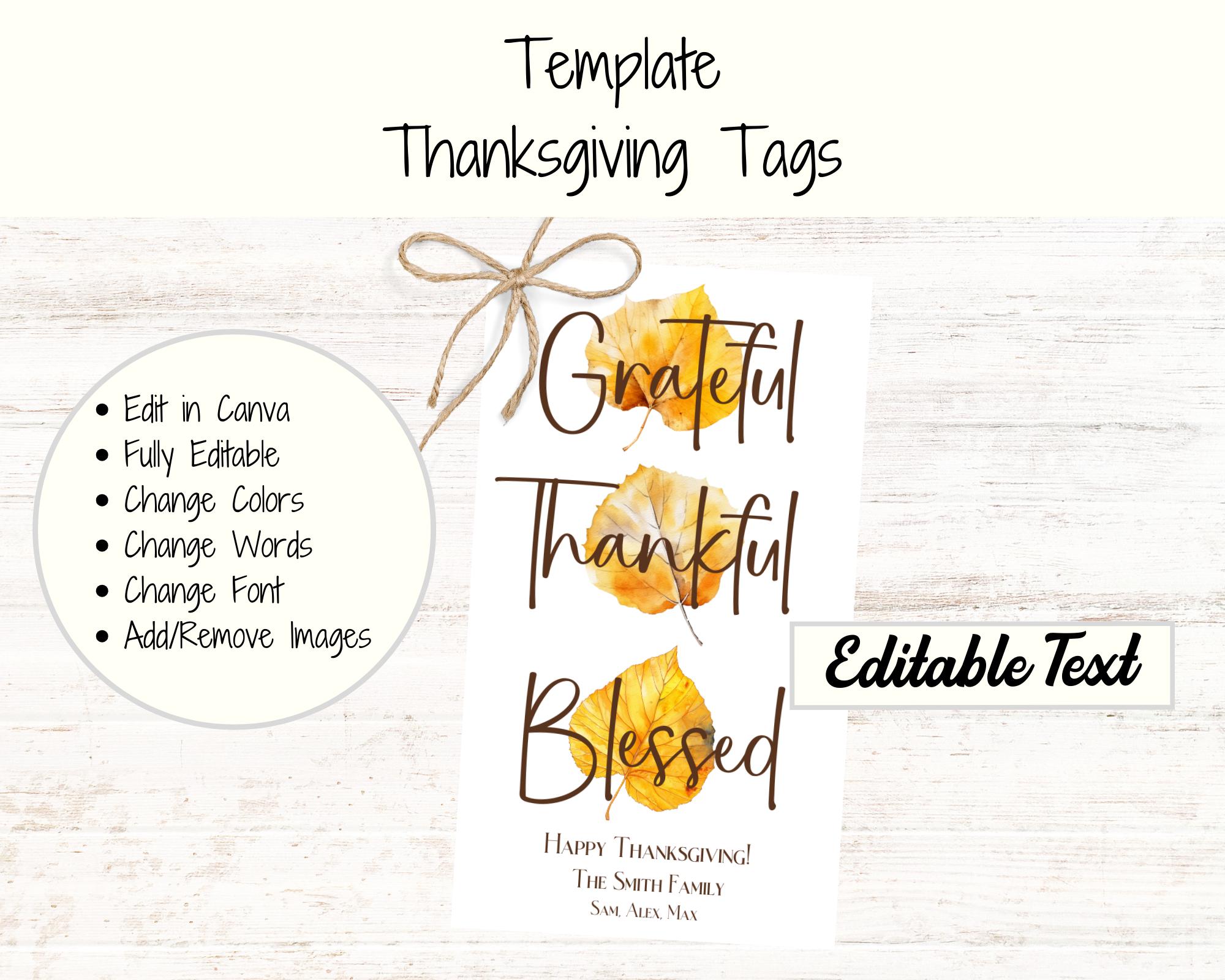 Grateful Thankful Blessed Template for Thanksgiving Tags With ...