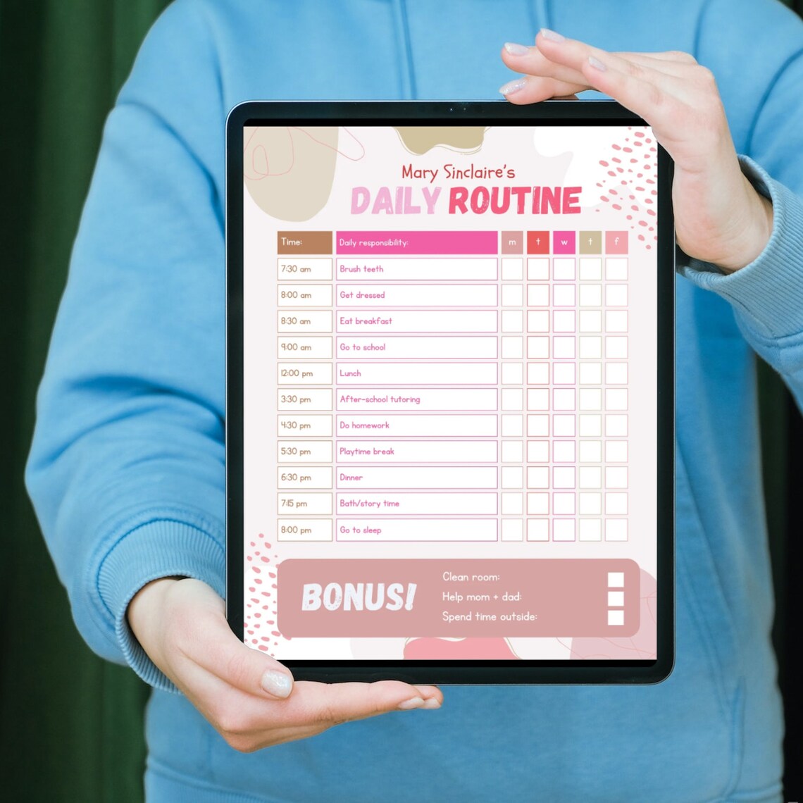 Girls Editable Chore Chart Printable Child Daily Routine Schedule ...