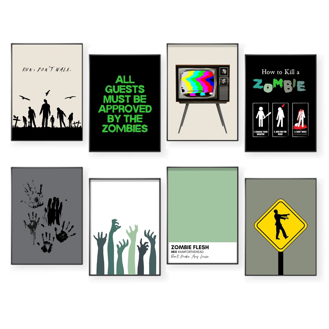 Printable Zombie Theme Decorations 8 PRINTS Zombie Core Halloween Wall ...