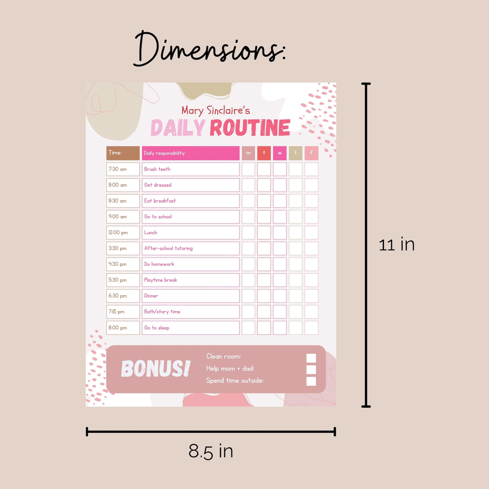 Girls Editable Chore Chart Printable Child Daily Routine Schedule ...