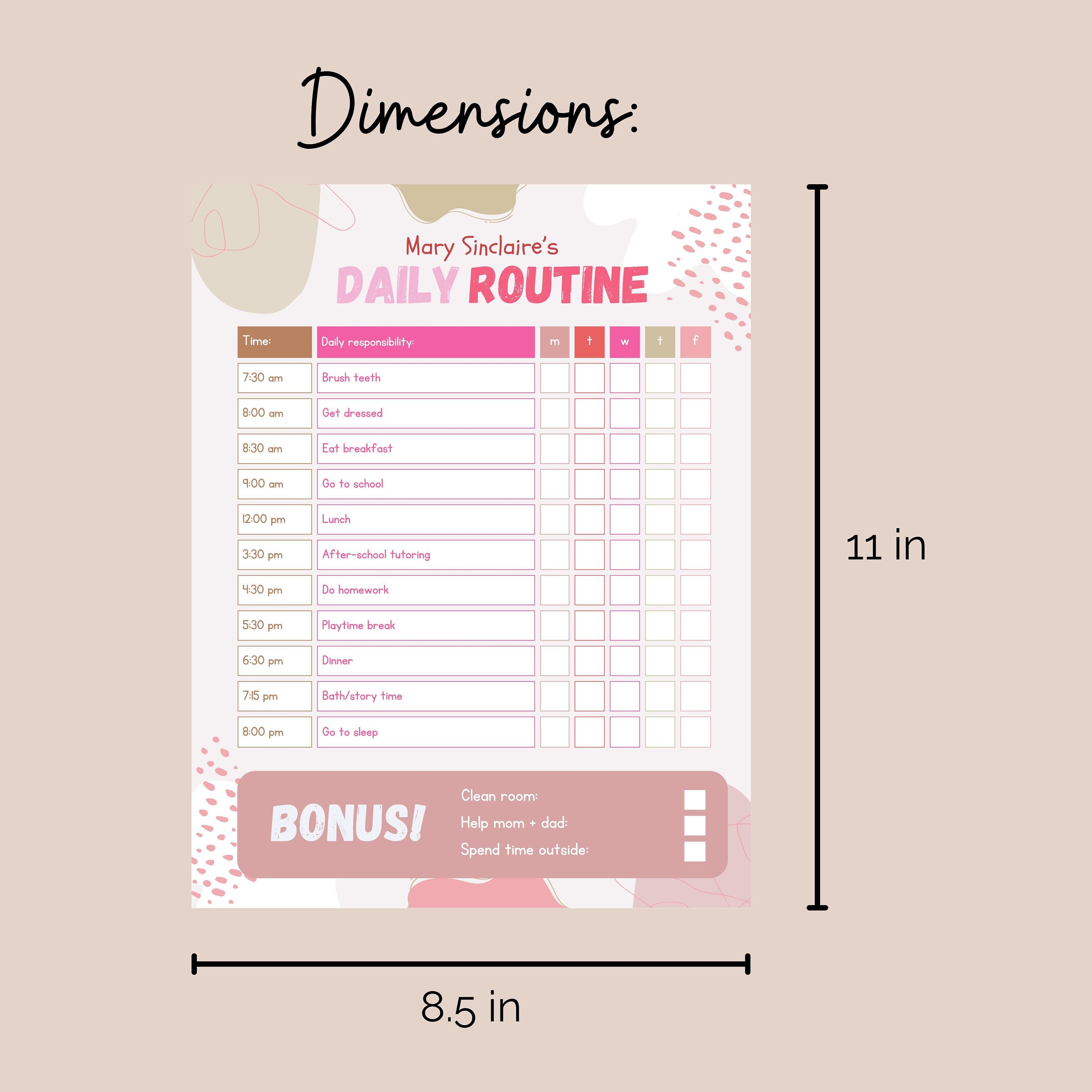 Girls Editable Chore Chart Printable Child Daily Routine Schedule ...