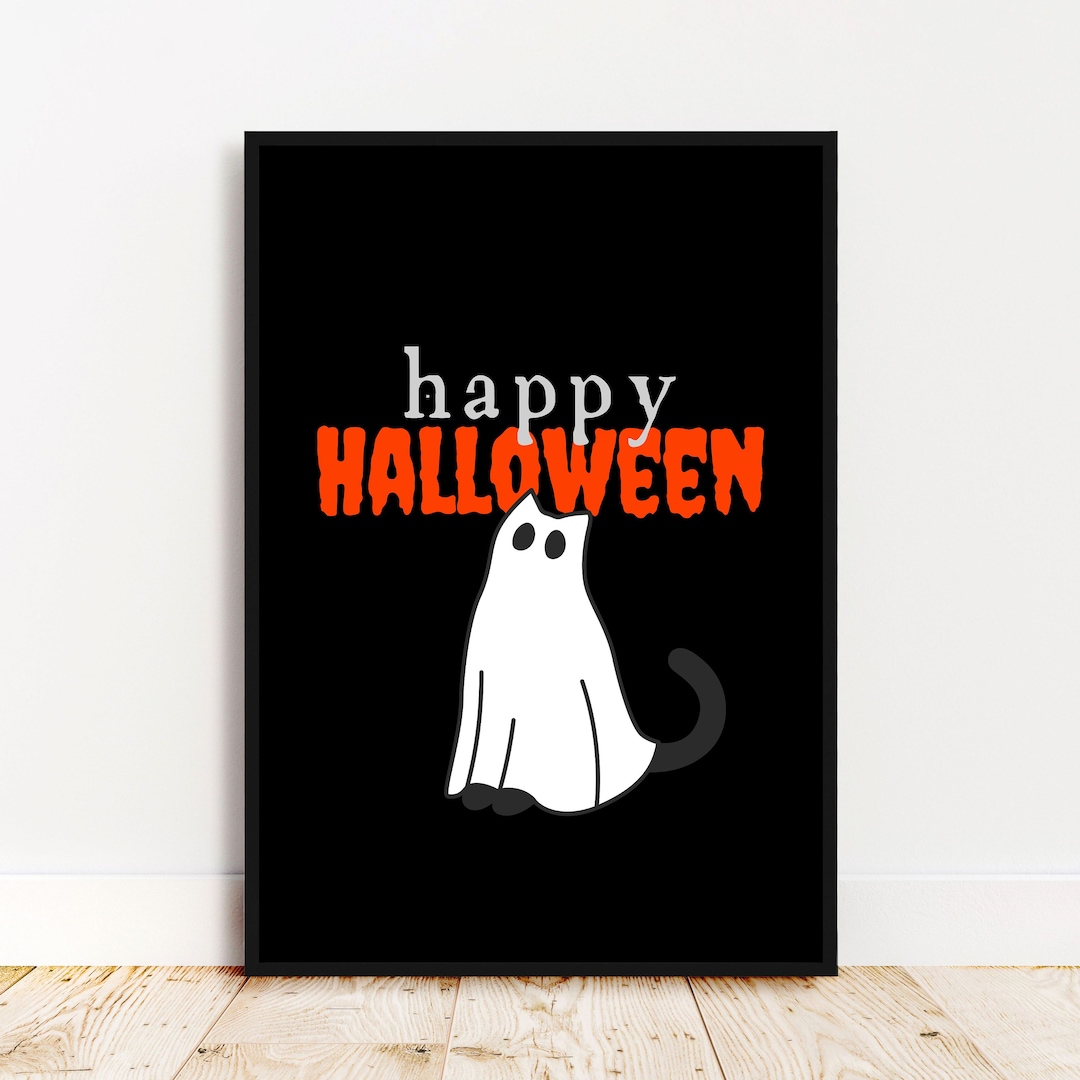 Cat Ghost Halloween Print spooky Season funny Halloween - Etsy