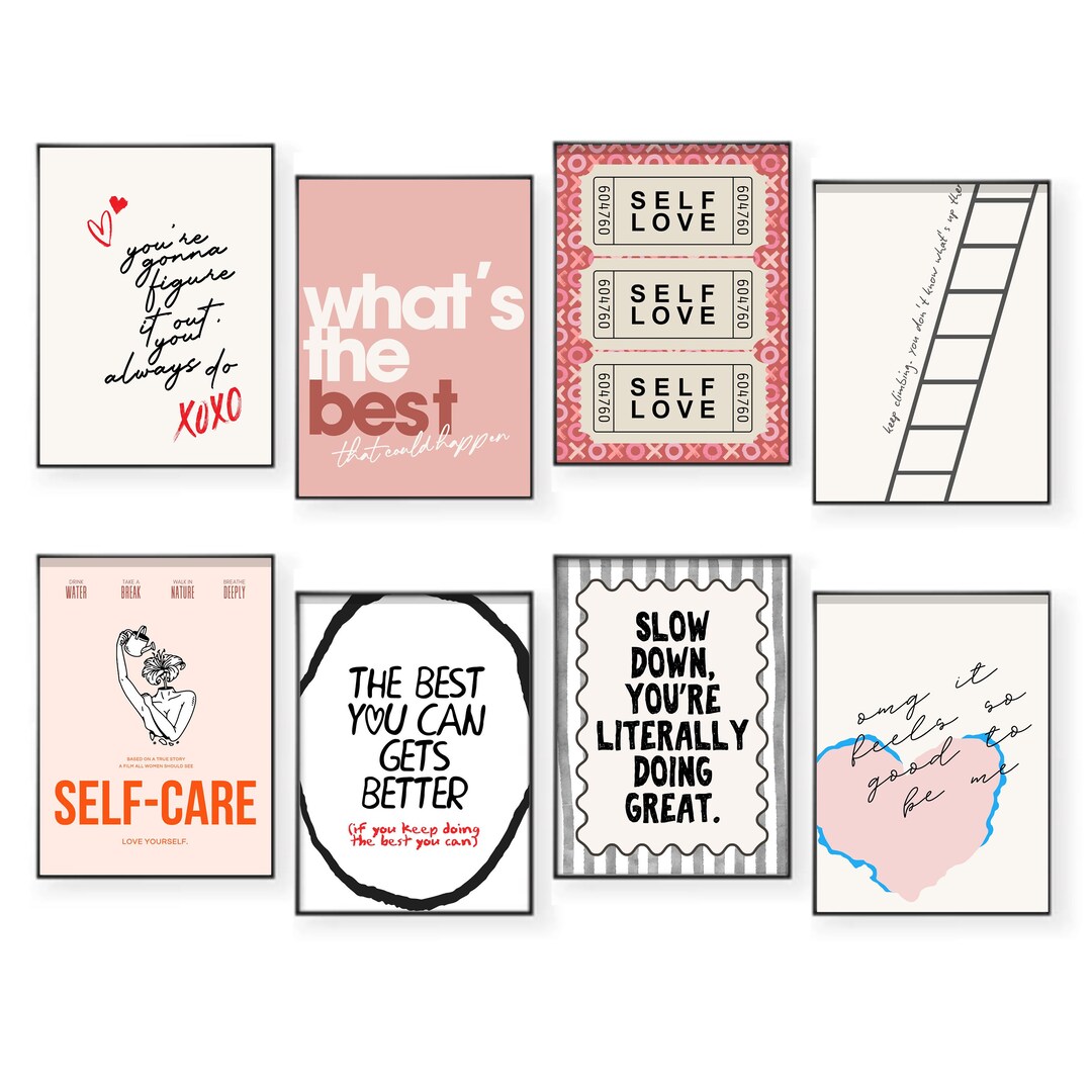 Pink Self Love Art |8 PRINTS| Self Care Aesthetic Pictures, Self Love ...