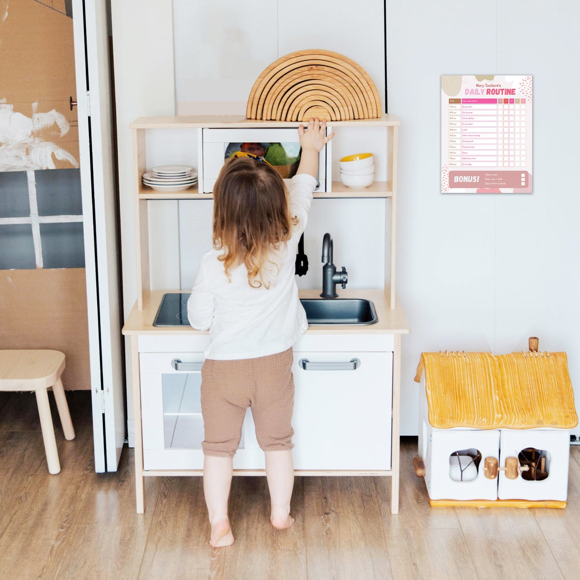 Girls Editable Chore Chart Printable Child Daily Routine Schedule ...