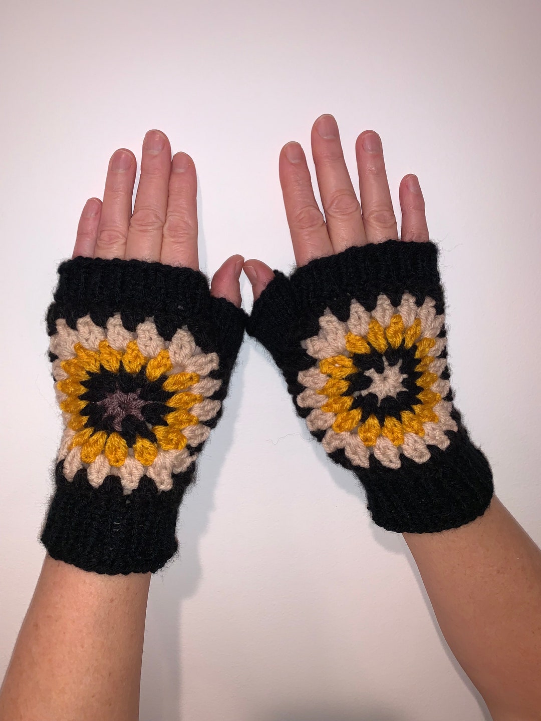 Crochet Fingerless Granny Square Gloves. Hand Made. Different Colors ...