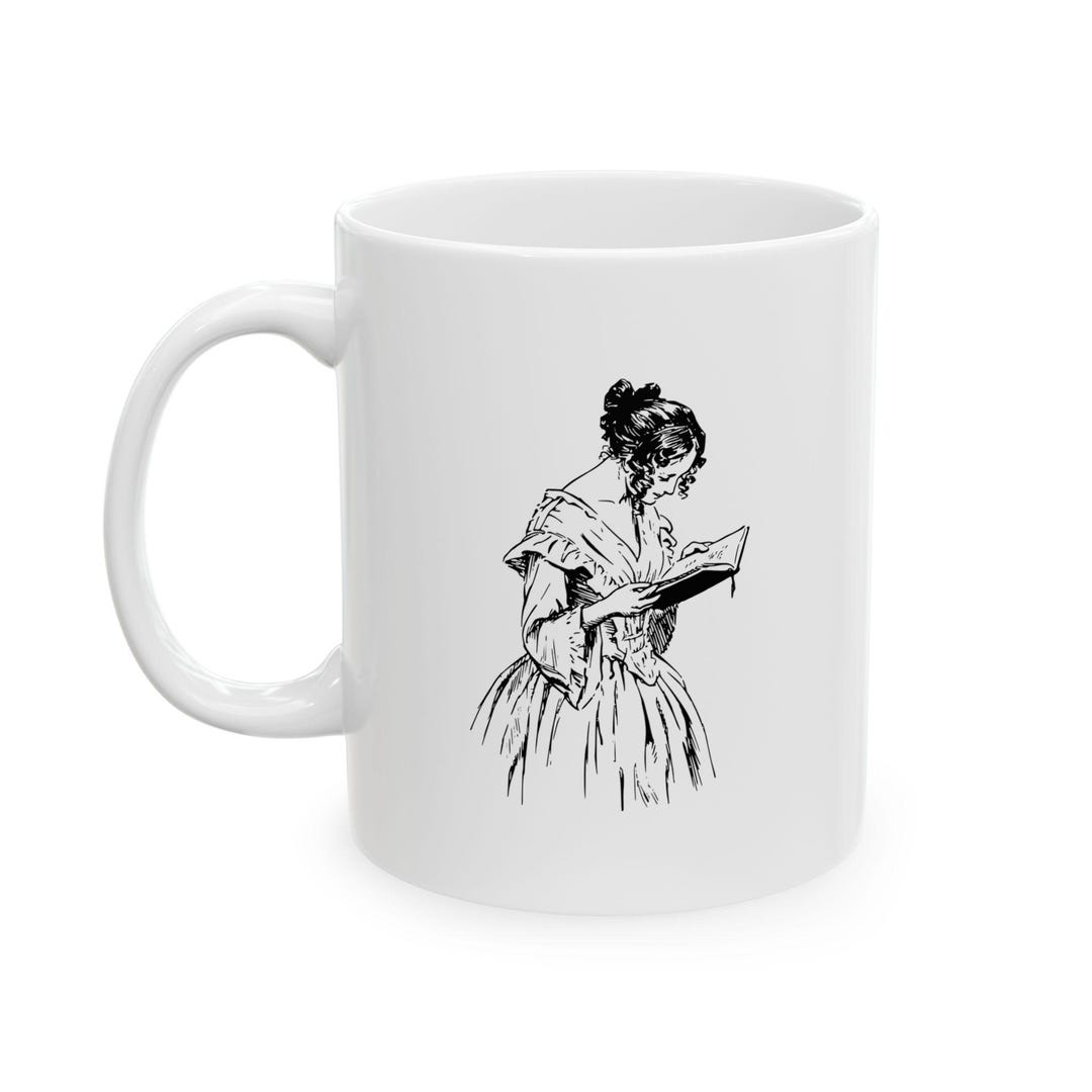 Vintage Reading Woman Ceramic Mug, Well-read Lady Quote, Reading Lover ...