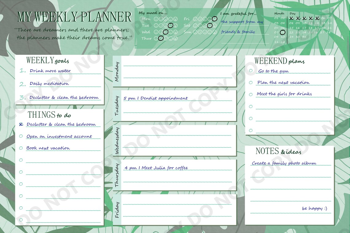 Weekly Planner Weekly Planner Printable Tropical Monstera - Etsy