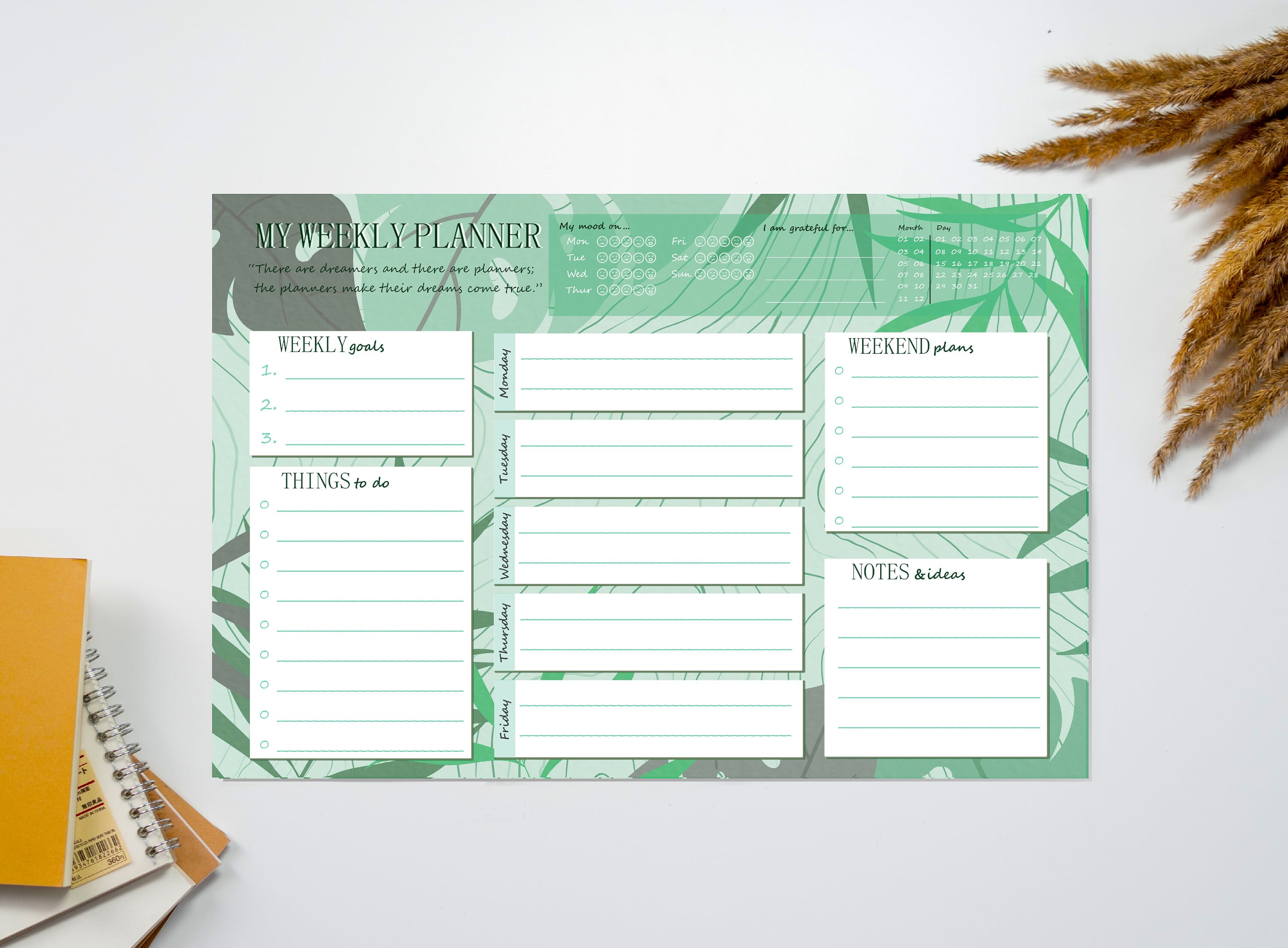 Weekly Planner Weekly Planner Printable Tropical Monstera - Etsy