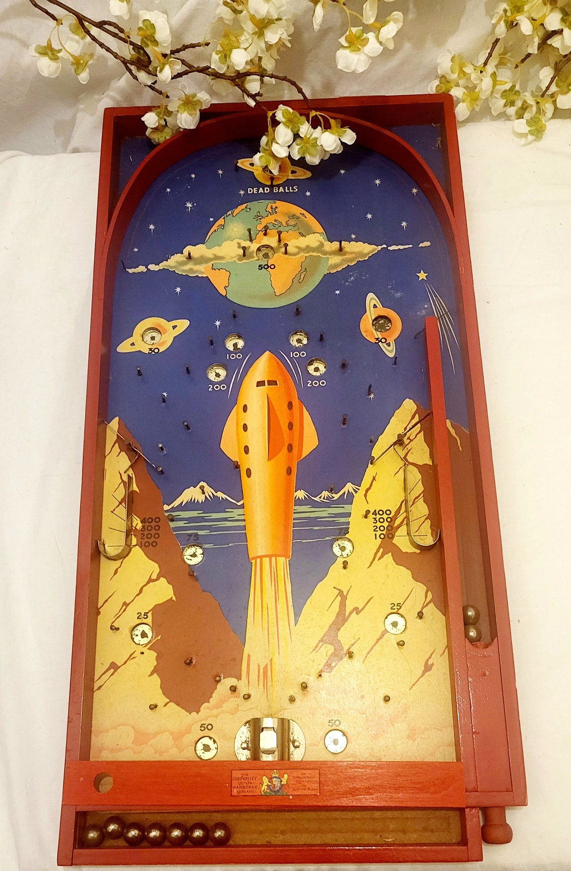 Chad Valley Bagatelle Space Board Vintage Pinball Game 1930 Rocket Art ...