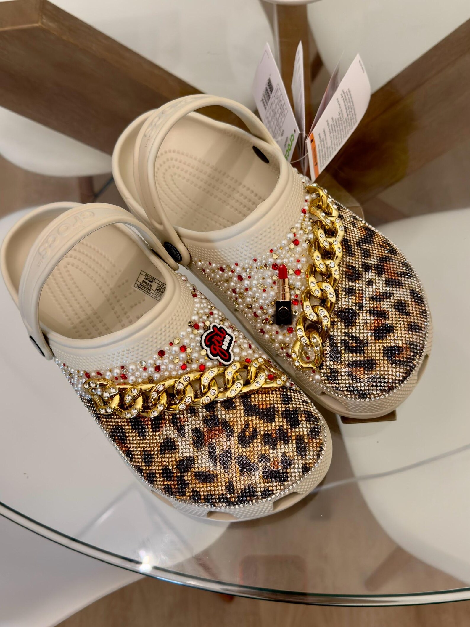 Blingedout Crocs- Leopard Print-bone White Custom Crocs - Etsy