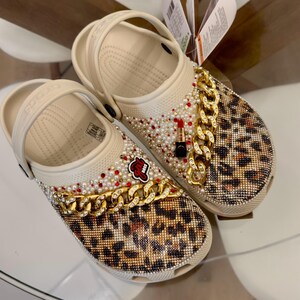 Blingedout Crocs- Leopard Print-bone White Custom Crocs - Etsy
