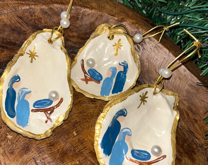 Nativity Ornament-hand Painted Oyster Shell - Etsy