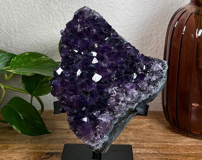 Natural Amethyst Crystal Geode on Stand, Deep Purple Amethyst, Healing ...