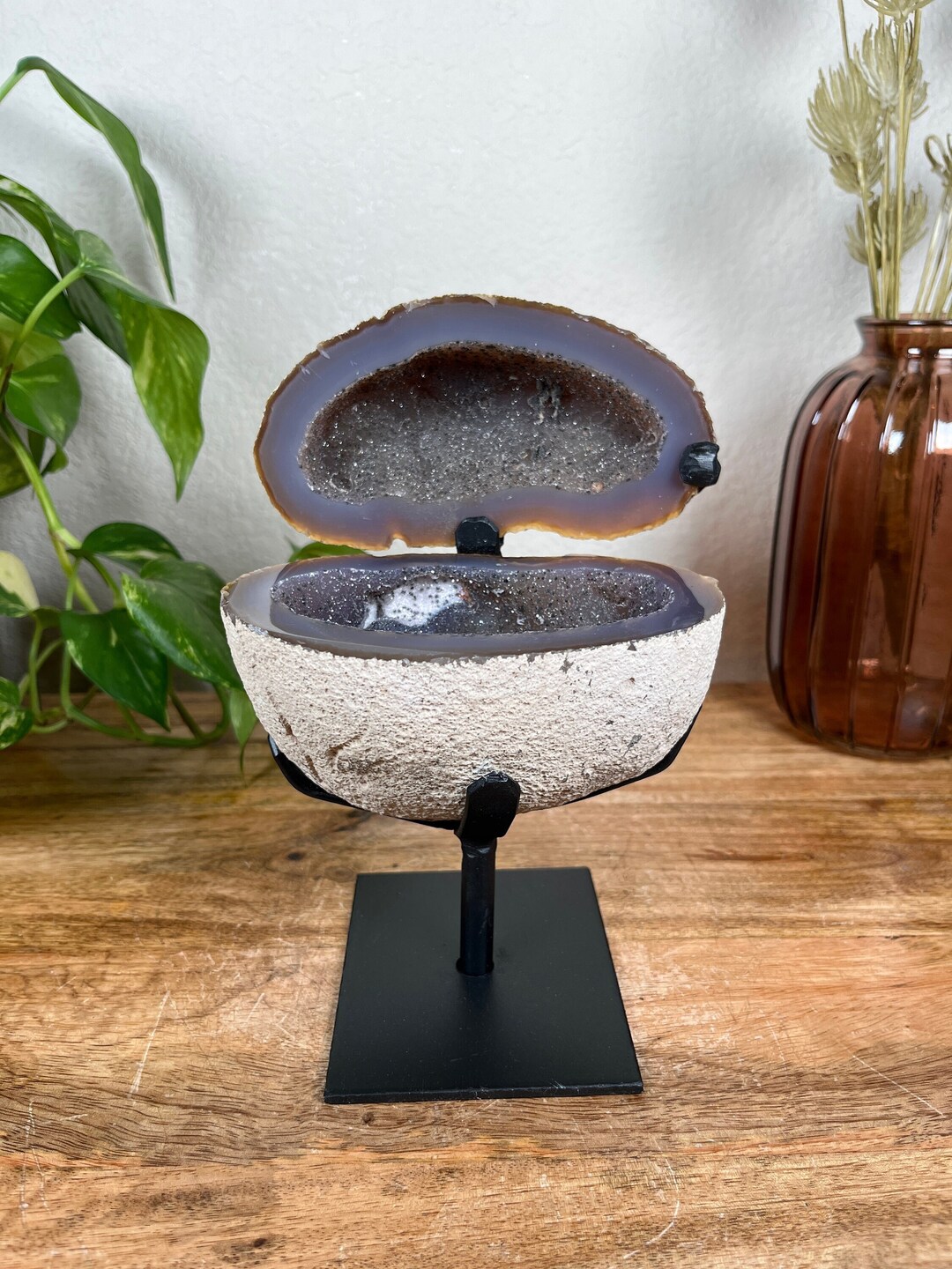 Agate Crystal Geode Pair on Custom Stand, Home Accents, Home Decor Gift ...