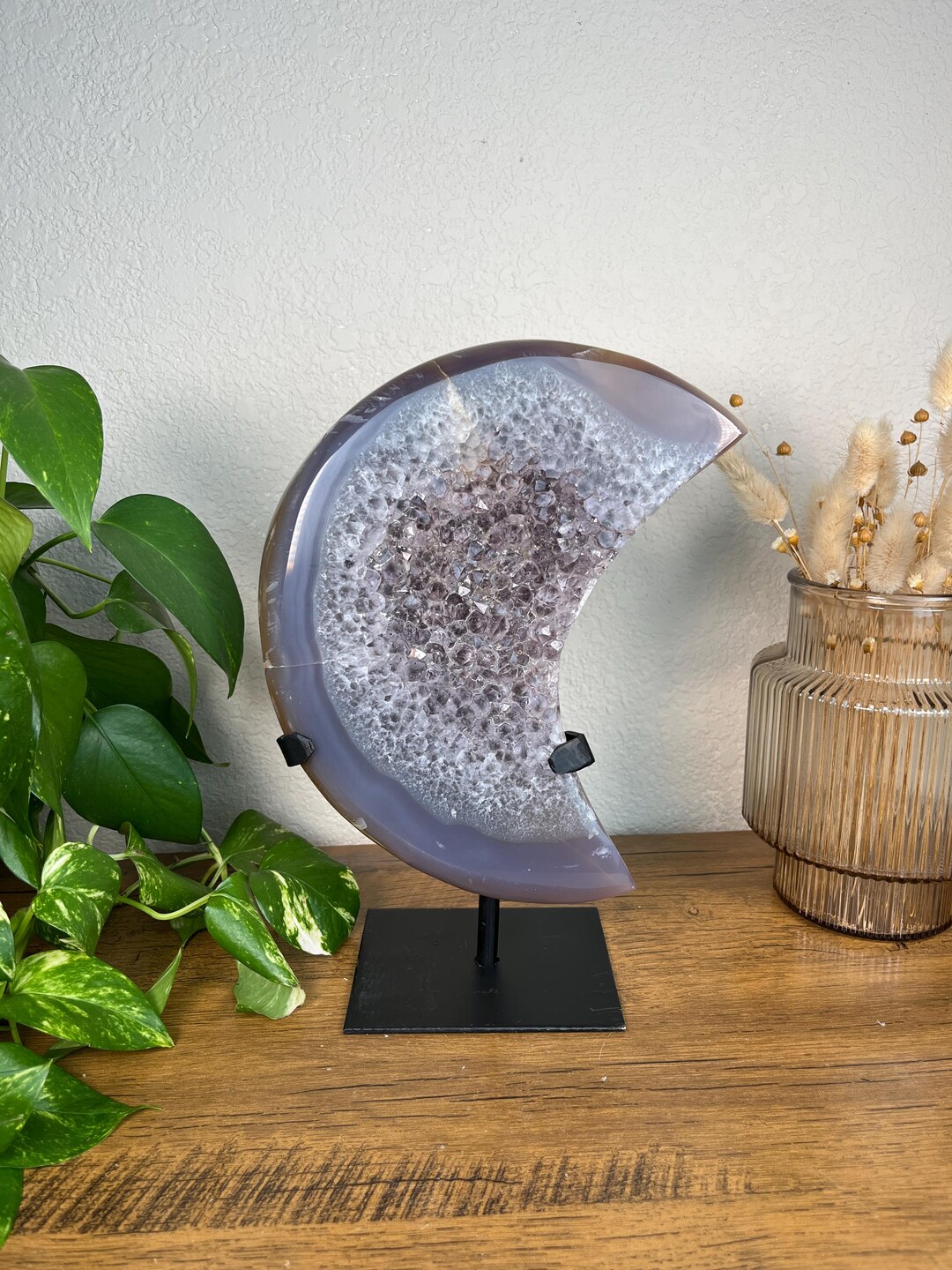 Large Agate Crystal Moon on Custom Stand 6lbs 11oz - Brazil - Etsy
