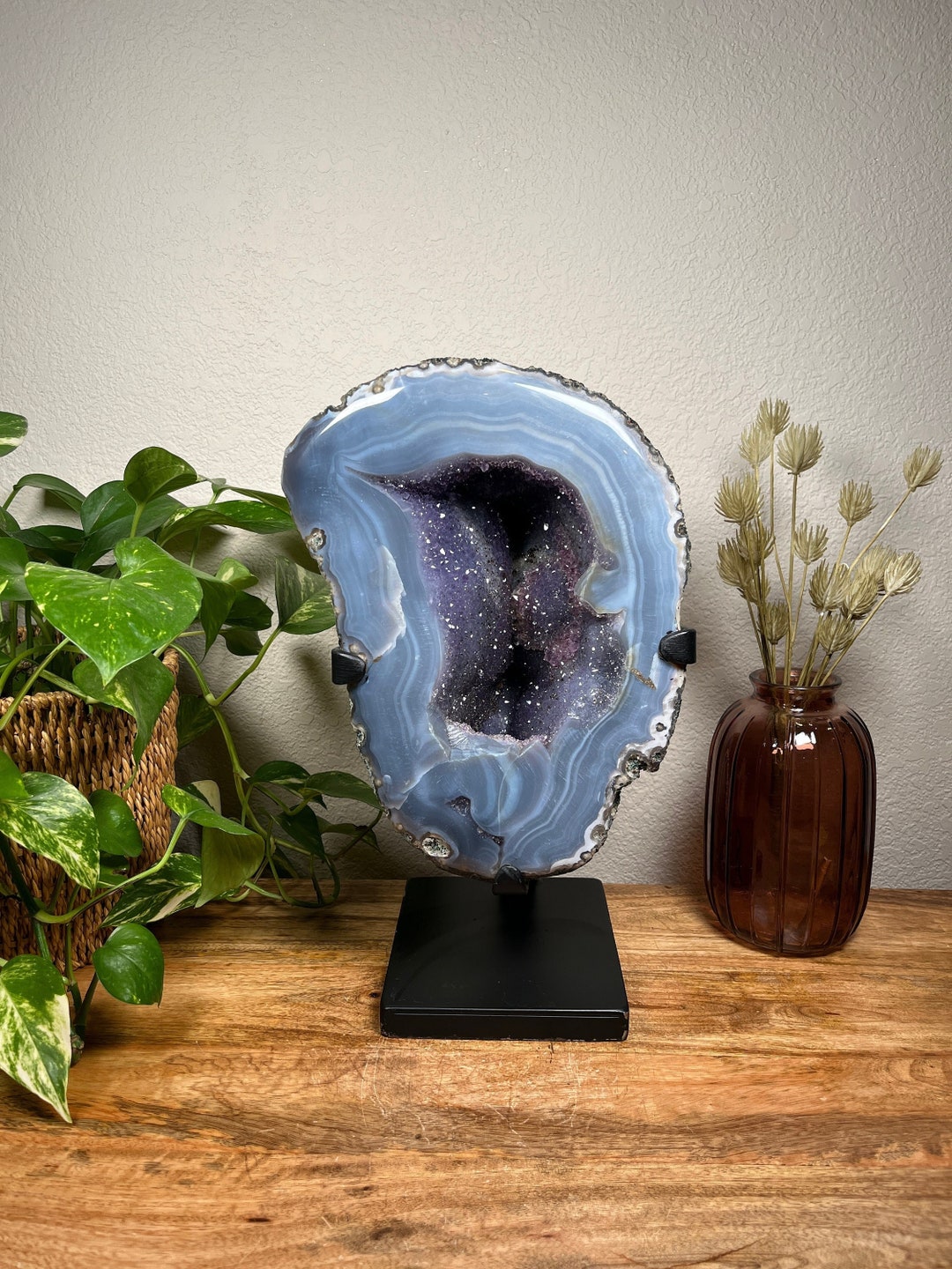 Banded Agate Lined Amethyst Crystal Geode on Custom Stand 23lbs 1.3oz ...