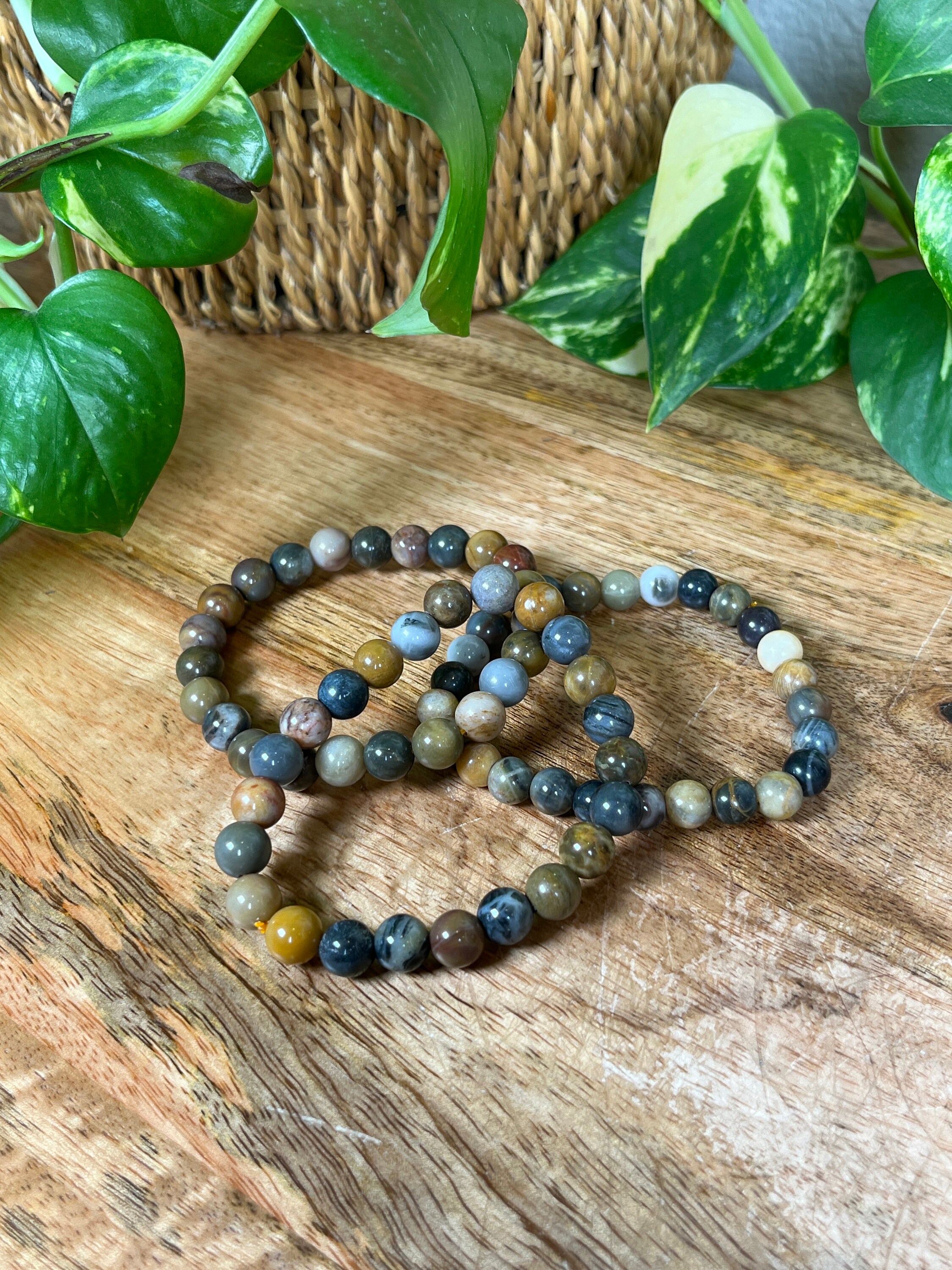 Petrified Wood Beaded Bracelet: 8mm Crystal Jewelry - Etsy