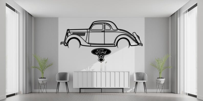 Ford V8 Model A Metal Wood Car Wall Art Decor Vector File for Laser ...
