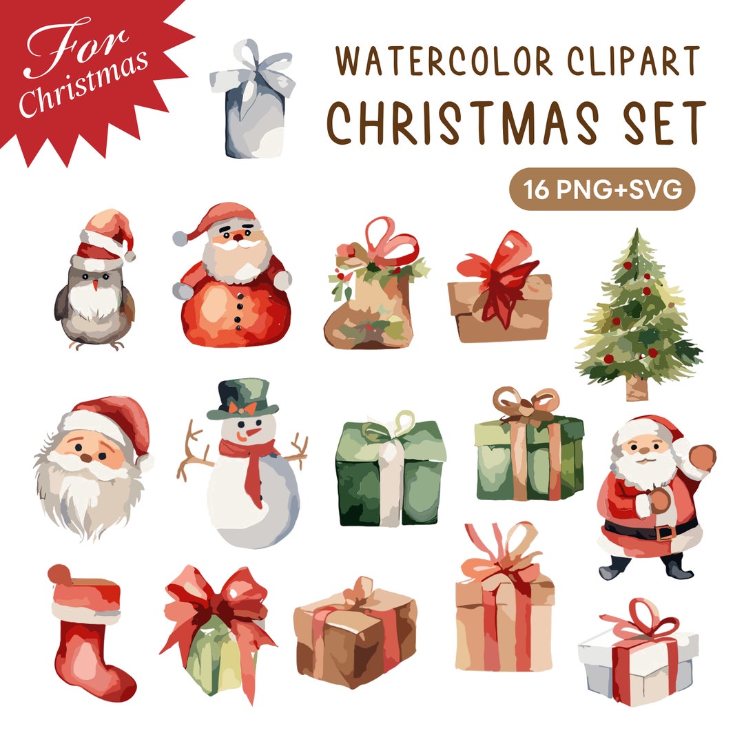 Christmas Element Clipart in Watercolor Style for Decoration / PNG - Etsy