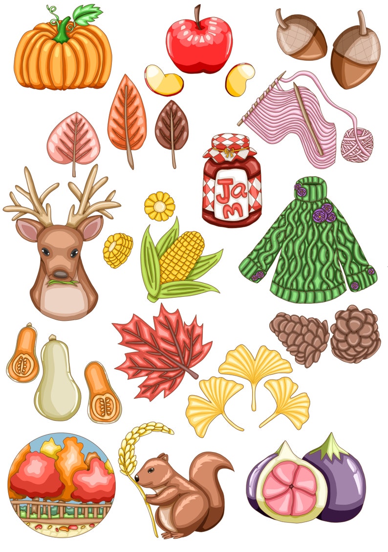 16 Autumn Digital Stickers. Downloadable File. Original Transparent PNG ...
