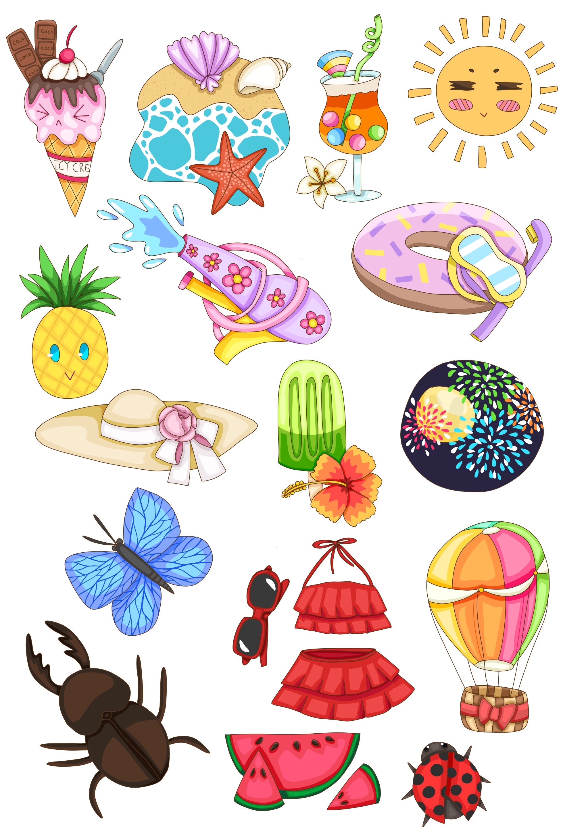 16 PNG and SVG Summer Digital Stickers. Commercial Use is OK. Cropped ...