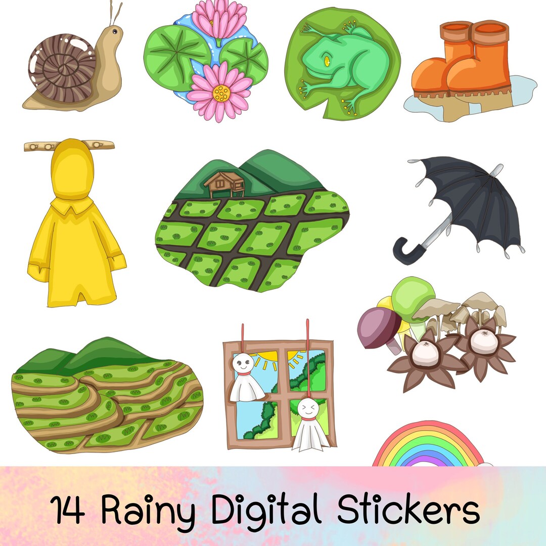 14 Rainy Season Digital Stickers, Cropped Transparent PNG, Downloadable ...