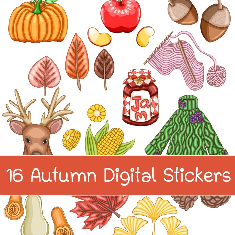 16 Autumn Digital Stickers. Downloadable File. Original Transparent PNG ...