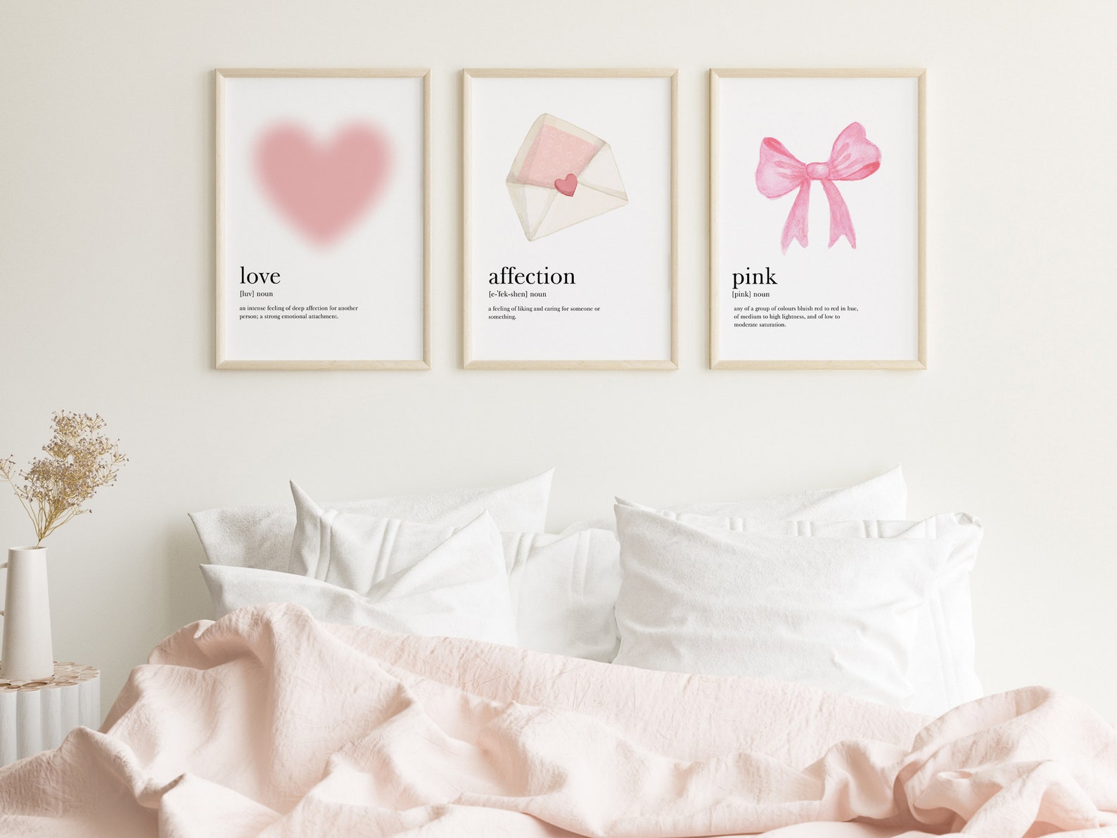 Wall Art Set of 3,pink Poster Set,cute Bow Poster,girly Print Set ...