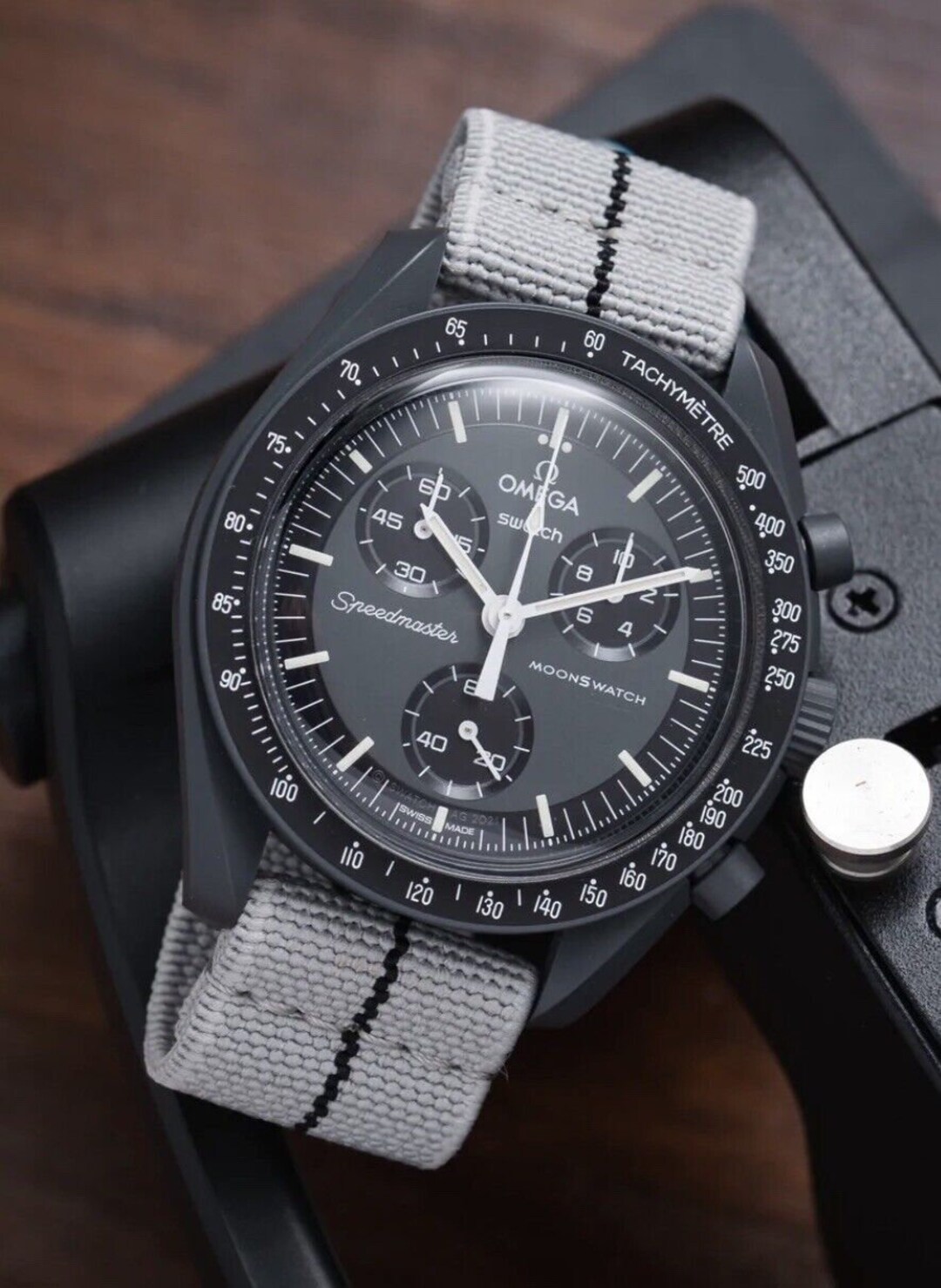 Omega X Swatch Moonswatch Grey Elastic Loop Strap for Mission to ...