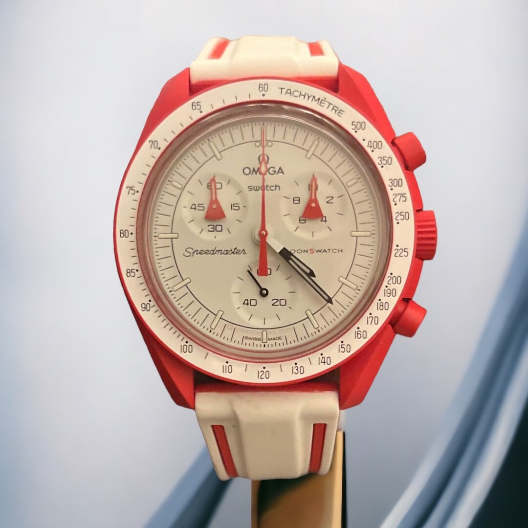 NO1 Omega X Swatch Moonswatch White/red Rubber Strap for Mission to ...