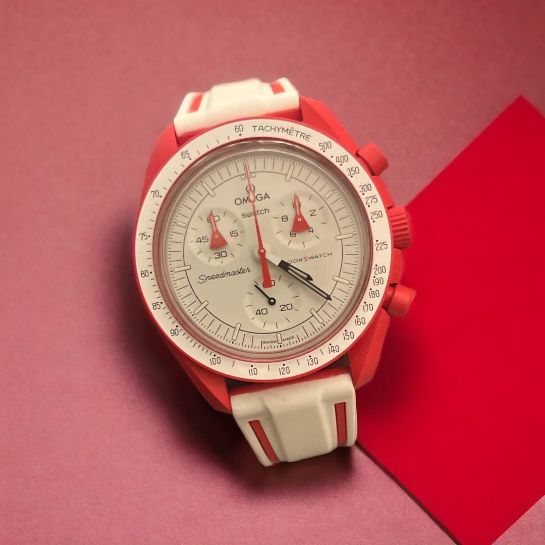 NO1 Omega X Swatch Moonswatch White/red Rubber Strap for Mission to ...