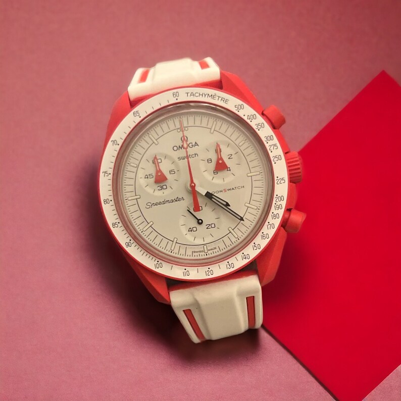 NO1 Omega X Swatch Moonswatch White/red Rubber Strap for Mission to ...