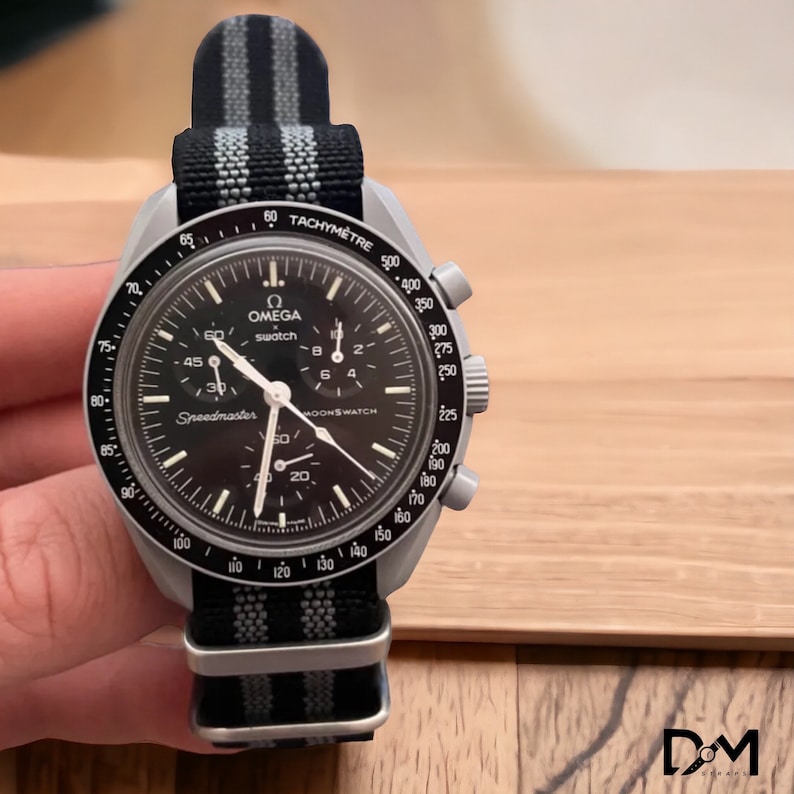 Omega X Swatch Moonswatch Black/grey NATO Strap Only for Mission to ...