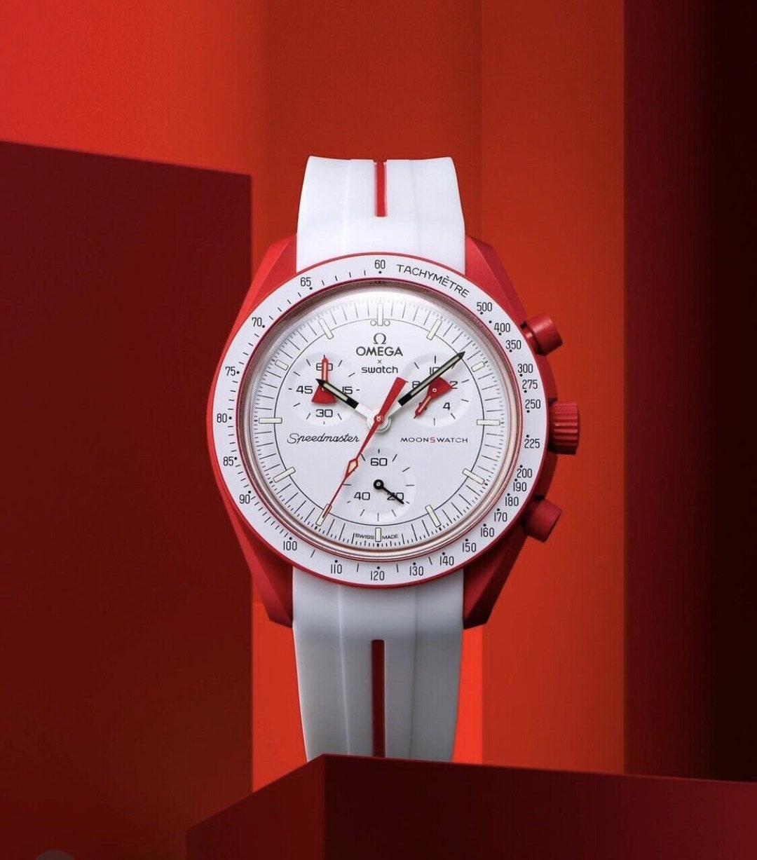 Omega X Swatch Moonswatch Red/ White Mission to Mars WATCH STRAP ONLY ...